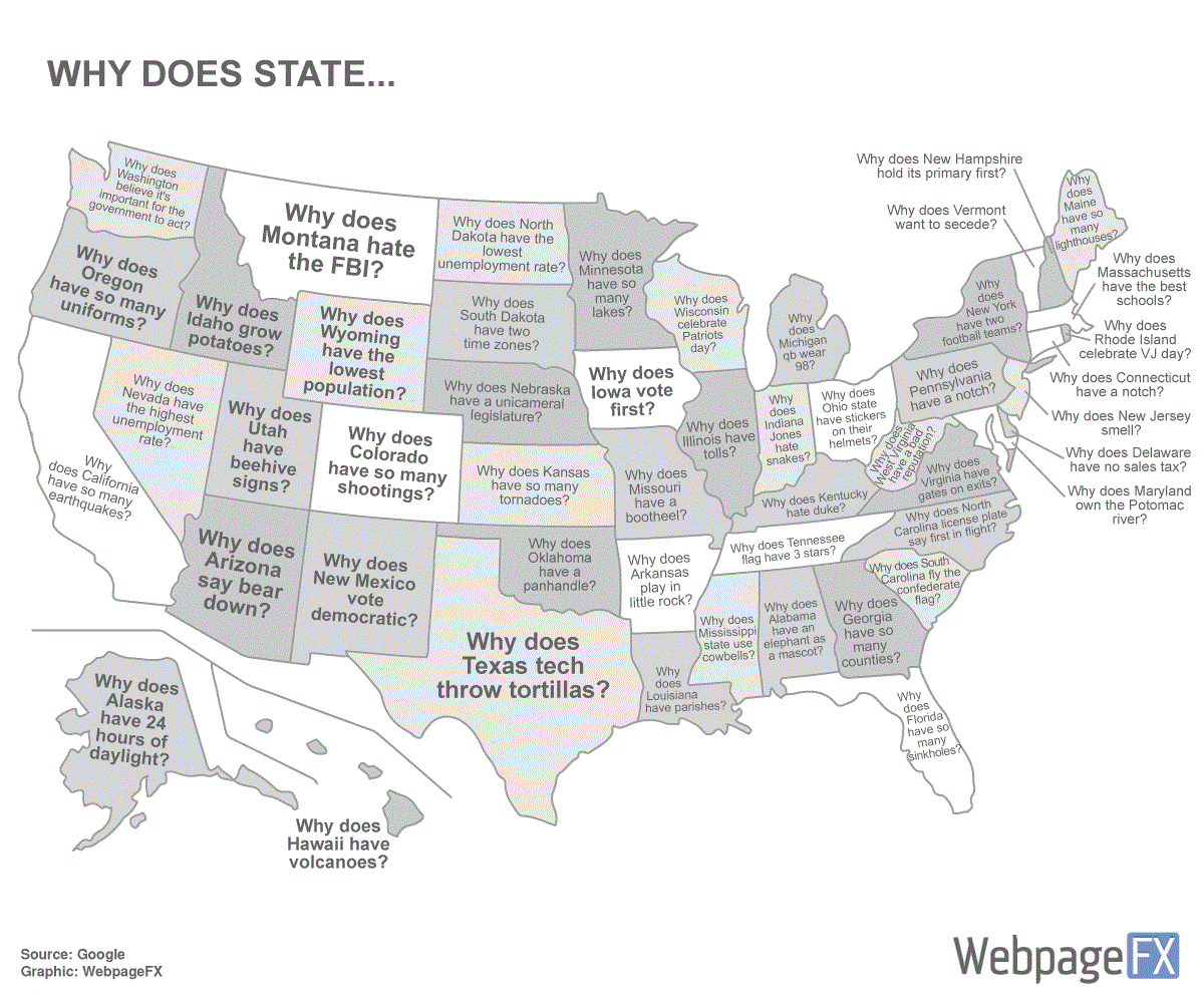 5张最受欢迎(和最奇怪的)美国州搜索地图